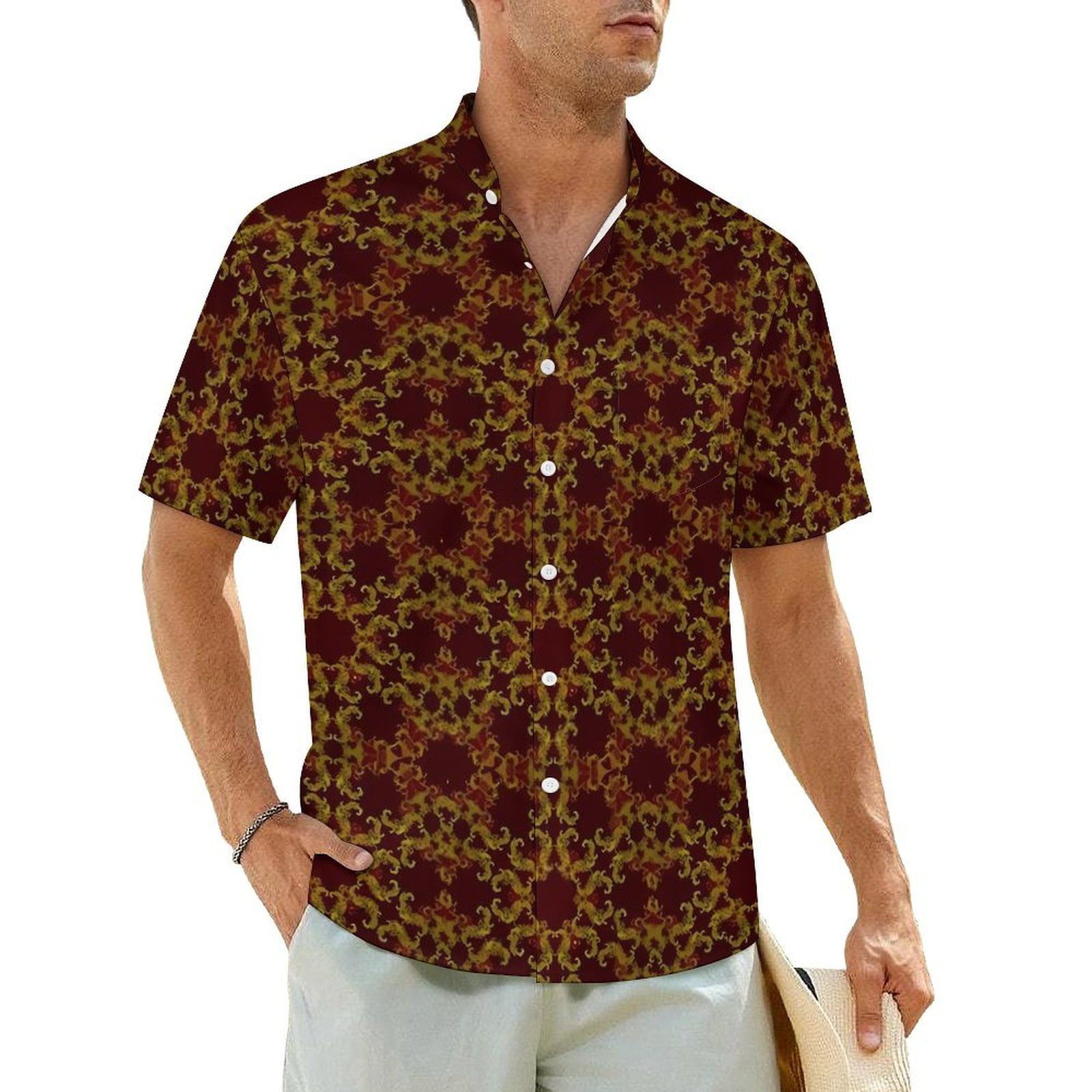 Golden Baroque Summer Shirt For Male Vacation Retro Floral Casual ...