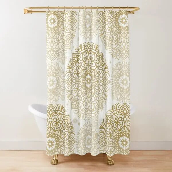 Golden Baroque Symmetrical Shower Curtain Golden Lion And Damask