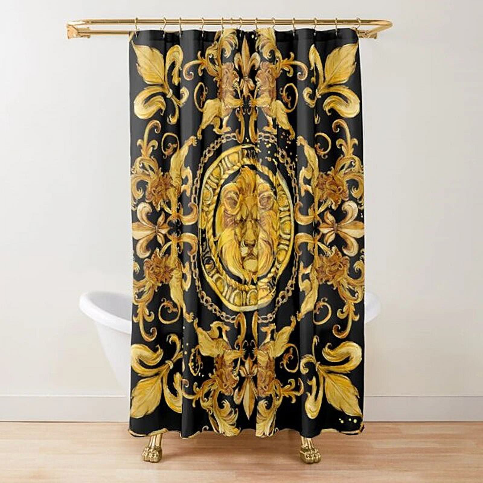 Golden Baroque Symmetrical Shower Curtain Golden Lion and Damask ...