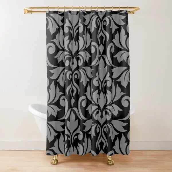 Golden Baroque Symmetrical Shower Curtain Golden Lion And Damask