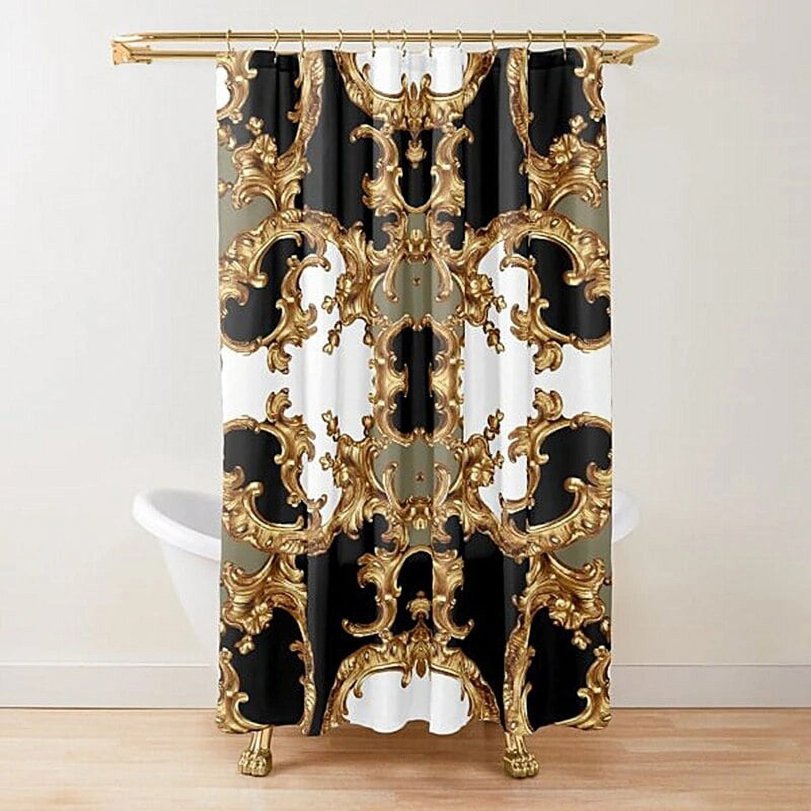 Golden Baroque Symmetrical Shower Curtain Golden Lion and Damask ...