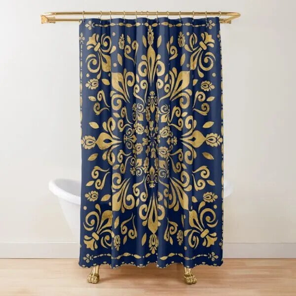 Golden Baroque Symmetrical Shower Curtain Golden Lion And Damask