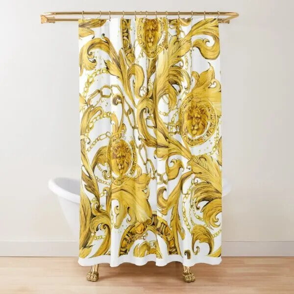 Golden Baroque Symmetrical Shower Curtain Golden Lion And Damask