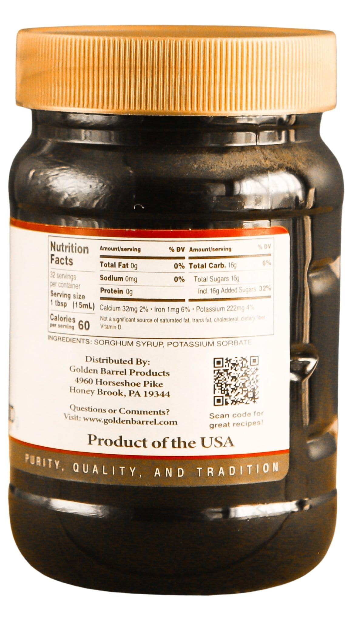 Golden Barrrel Sorghum TWE5 Syrup Wide Mouth Jar, 16 oz ( Pack May Vary ...