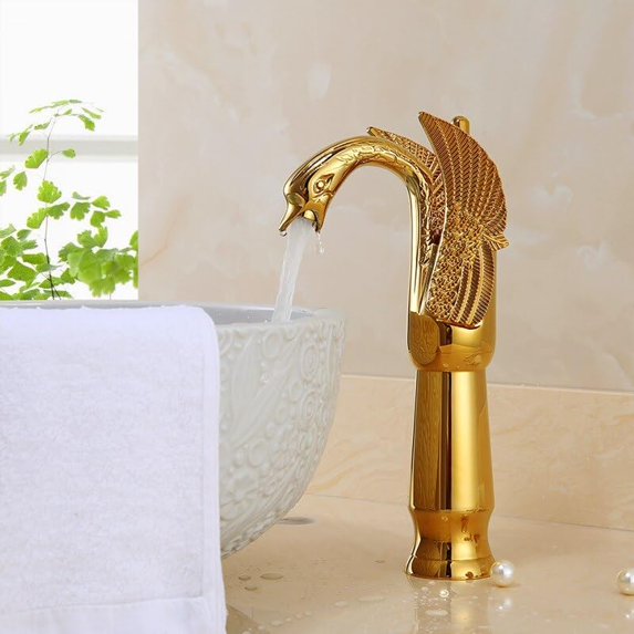 Golden Basin Faucet Deck Mount Sink Short Faucets Swan Shape Single ...