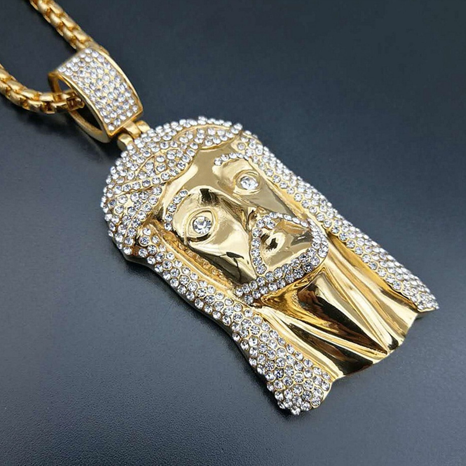 Golden Big Jesus Christ Head 14K Yellow Gold Necklace Pendant With ...
