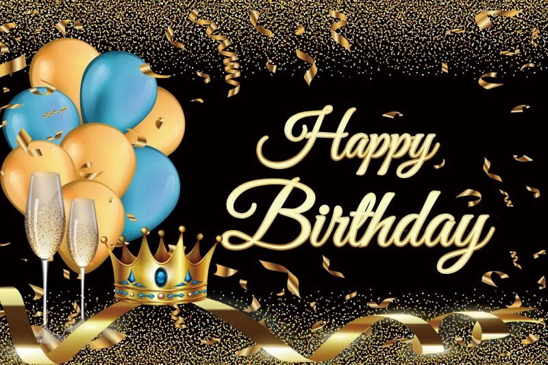 Golden Birthday Photography Background Custom Balloon Crown Dot Polka ...