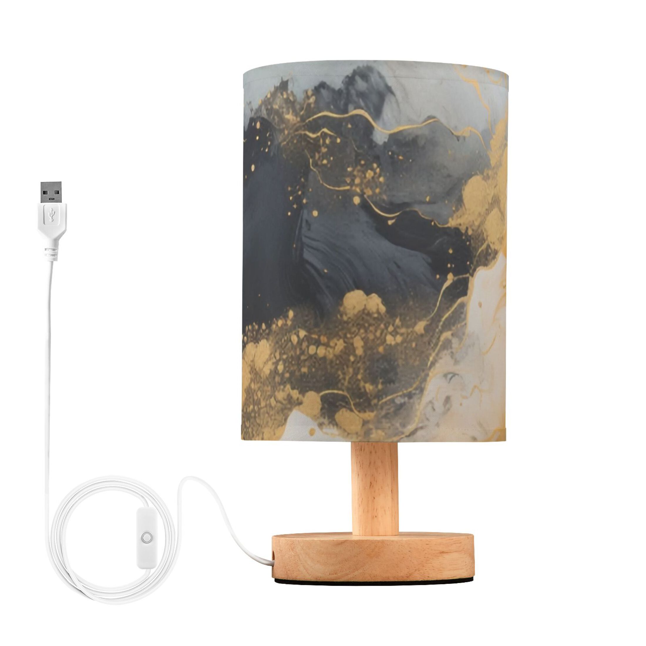 Golden Black Marble Bedside Table Lamp LED Warm Lights with USB ...