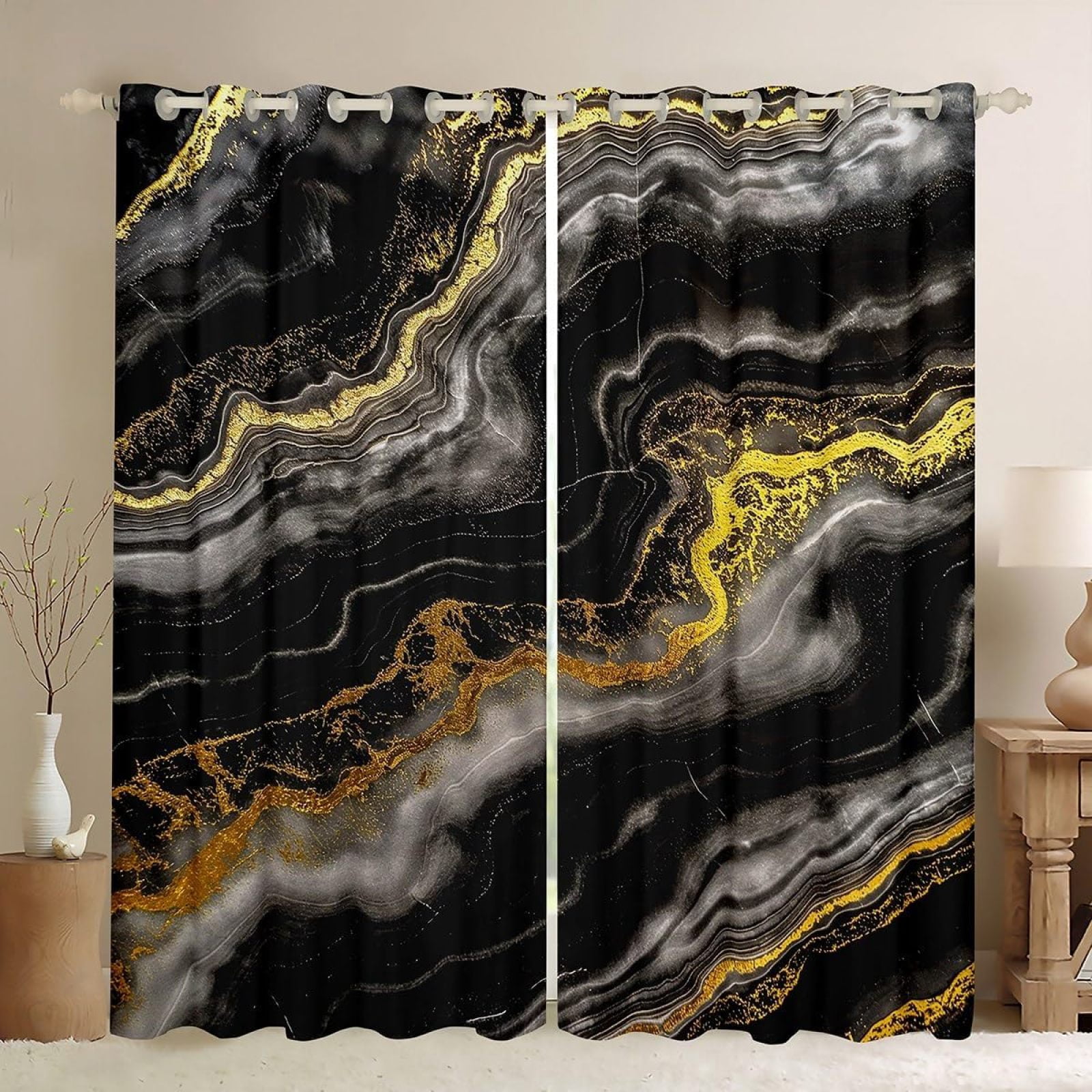 Golden Black Marble Curtains For Bedroom Living Room Kids Modern ...