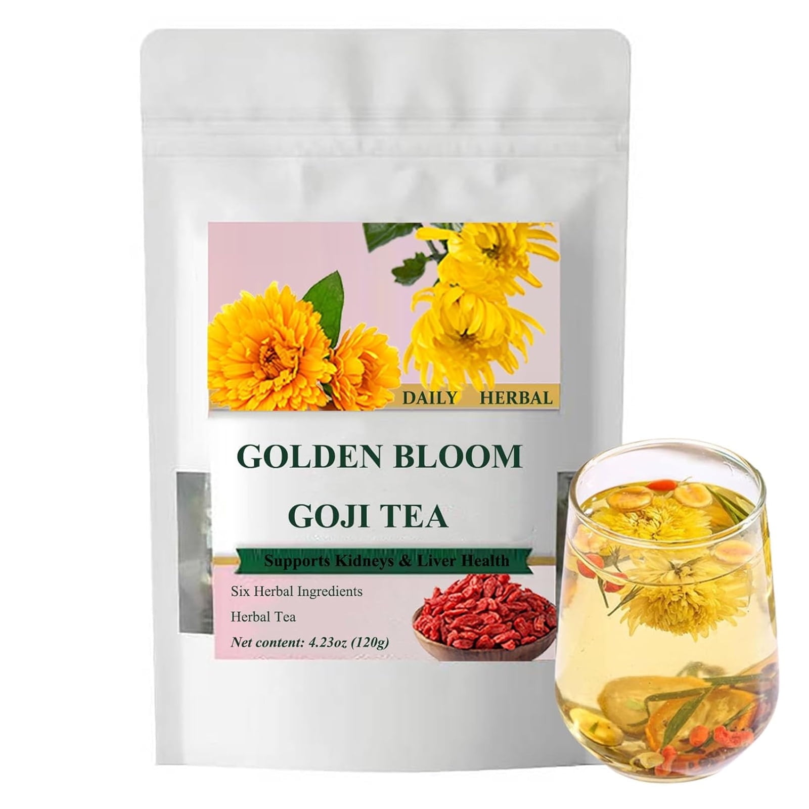 Golden Bloom Goji Tea, Dandelion Wolfberry Tea - Supports Kidneys ...