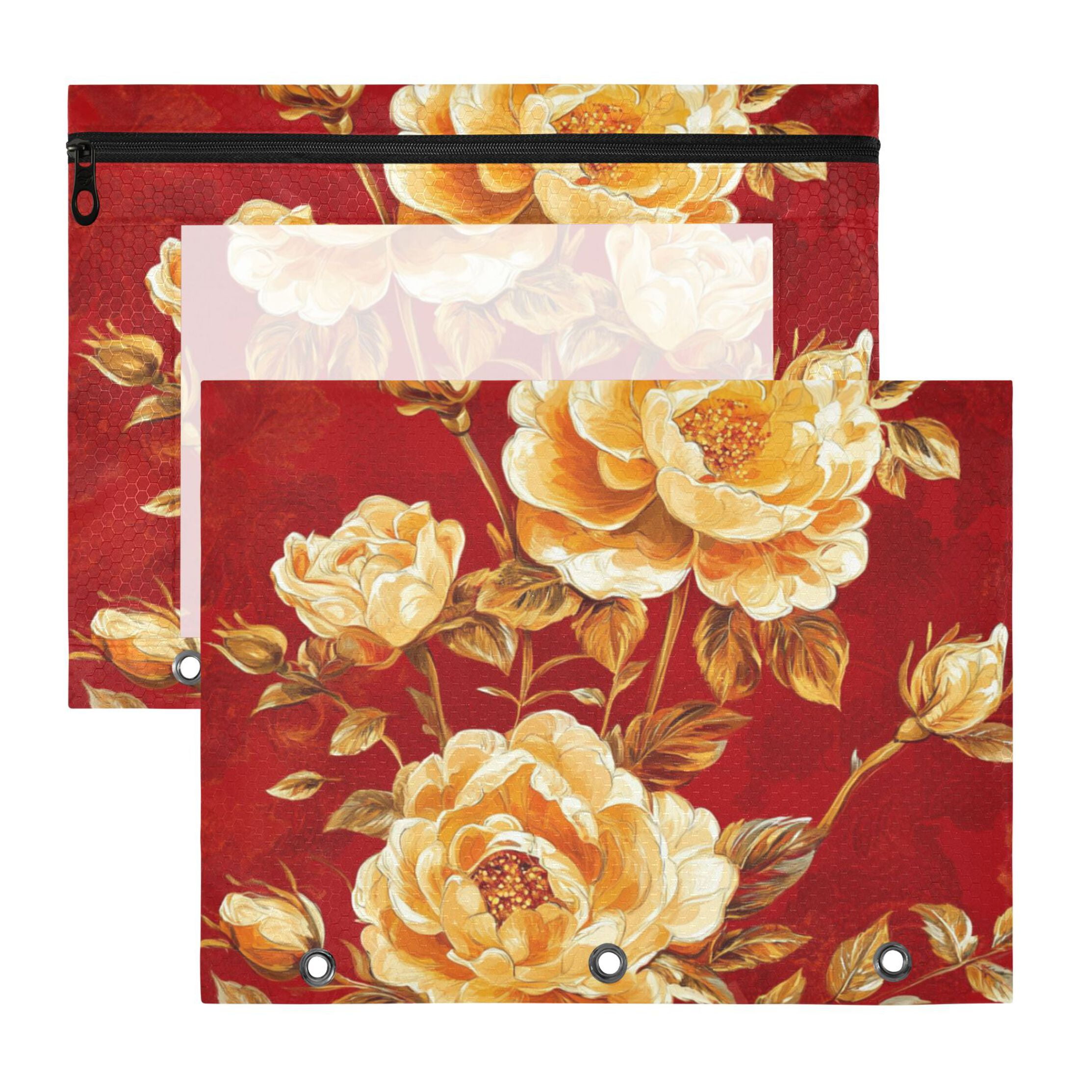 Golden Blooming Roses Valentine's Day 3-Ring Binder Pouches A4 Size ...