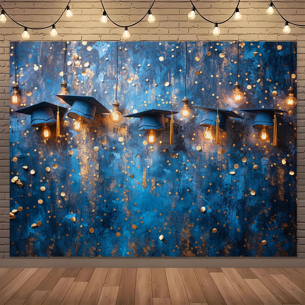 Golden and Blue Graduation Celebration Backdrop Cloth Vintage ...