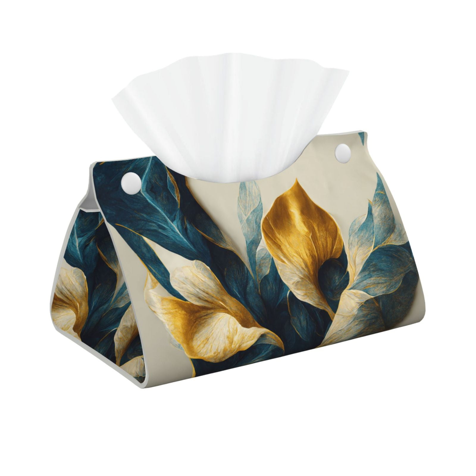 Golden Blue Leaf Design Long Leather Tissue Box Cover - Tissue Box ...