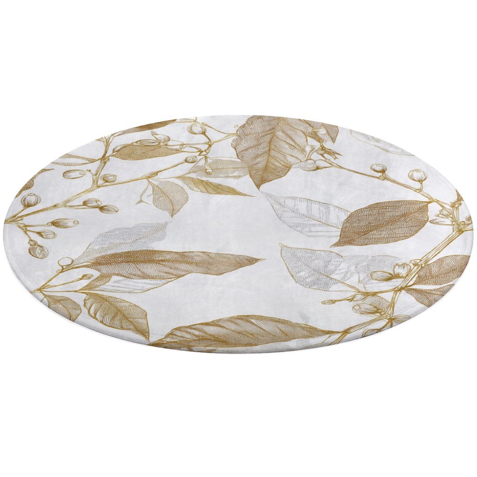Golden Botanical Leaf Branch Pattern Round Carpet Living Room Carpet ...