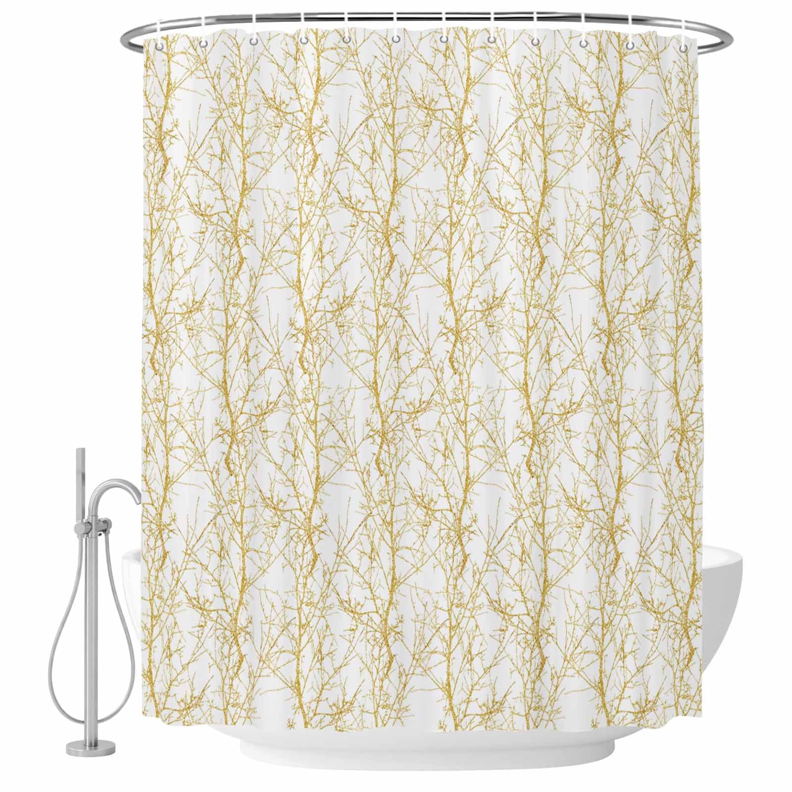 Golden Branches Seamless Shower Curtain with Rustproof Grommets ...