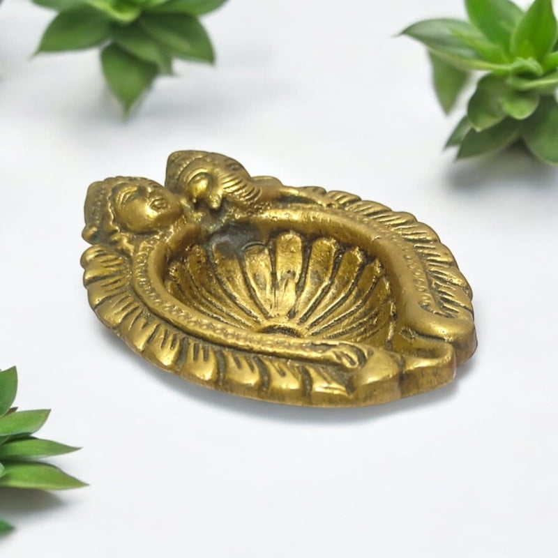 Golden Brass Maa Lakshmi and Ganesh Ji Oil Lamp One Wick Diya For Arati ...