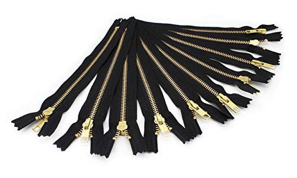 Golden Brass YKK Zippers No. 5 Metal 10 inch Zips in Black Pack of 12 ...