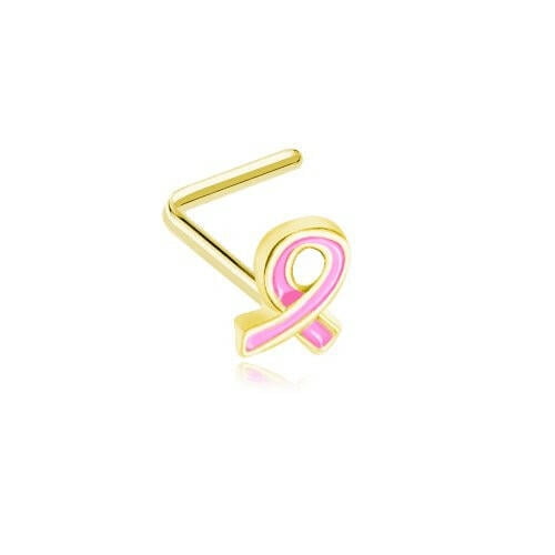 Golden Breast Cancer Awareness Pink Ribbon L-Shape Nose Ring - Walmart.com