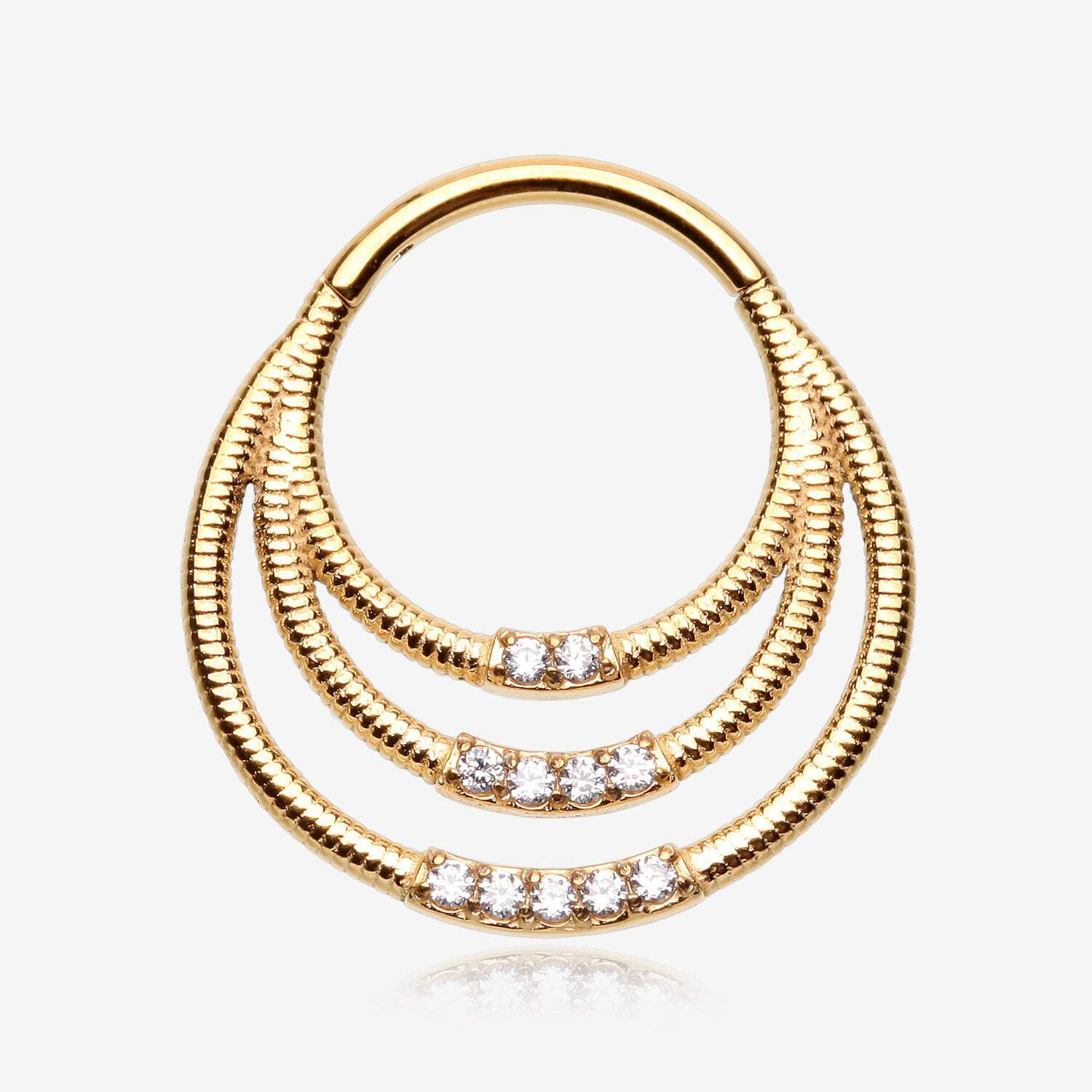 Golden Brilliant Sparkle Gem Lined Triple Loop Accent Seamless Clicker ...