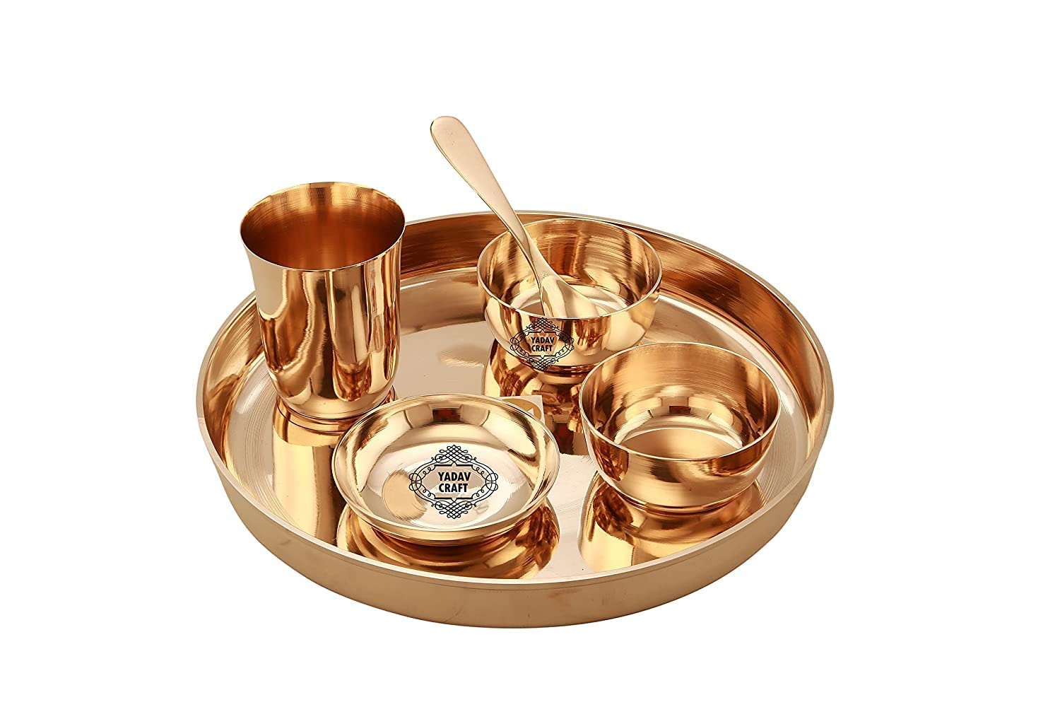 Golden Bronze Dinner Thali Set Of 6 Pieces - 1 Thali+ 2 Bowls+ 1 Halwa ...