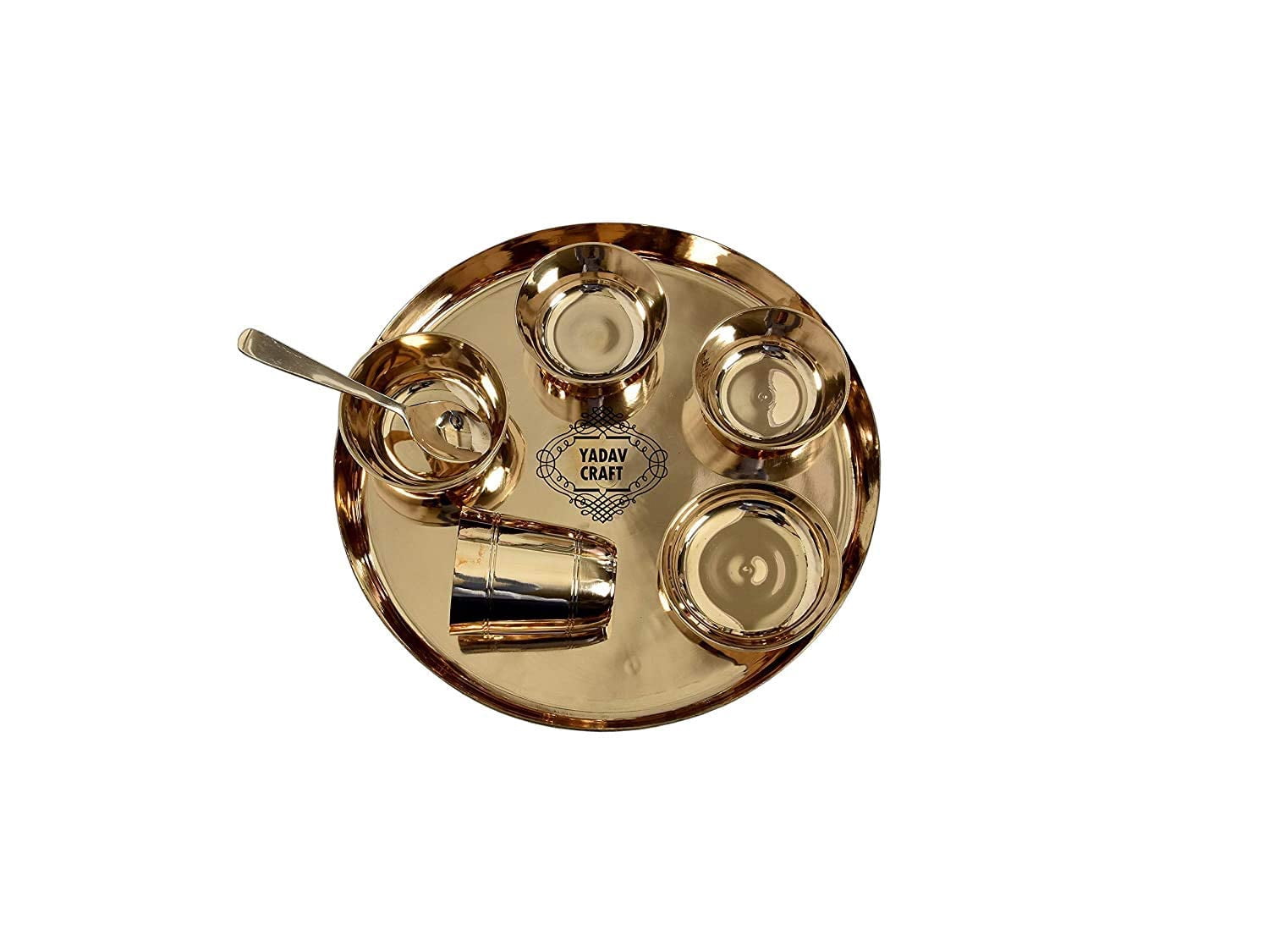 Golden Bronze Dinner Thali Set Of 6 Pieces - 1 Thali+ 4 Bowls+ 1 Spoon+ ...