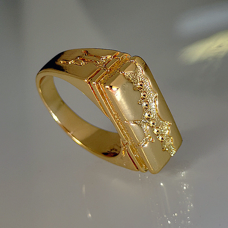 Golden Burst Crack Ring: Unisex Geometric Alloy Ring, Electroplated ...