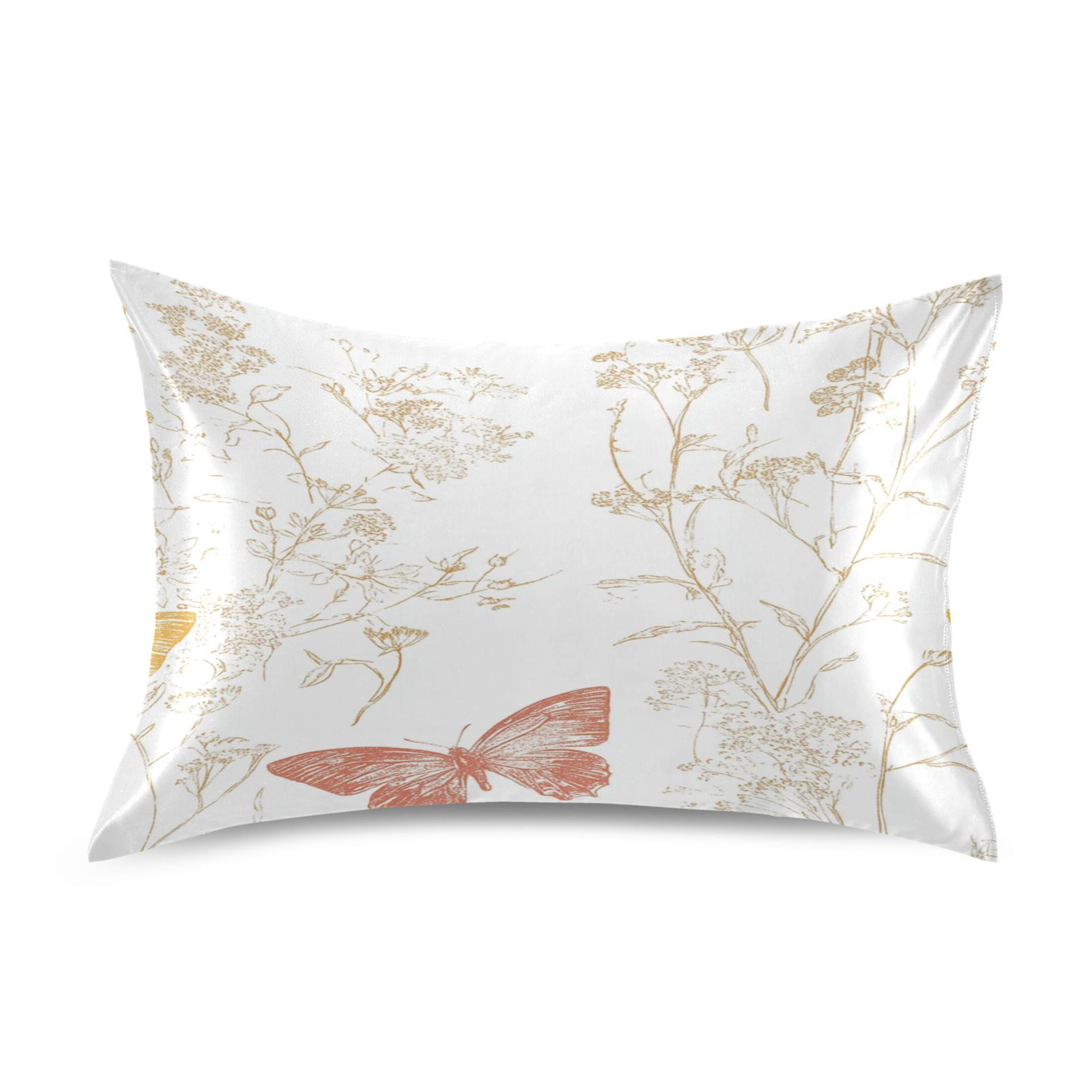 Golden Butterflies and Flora Satin Pillowcase 20''x26'' Double-Sided ...