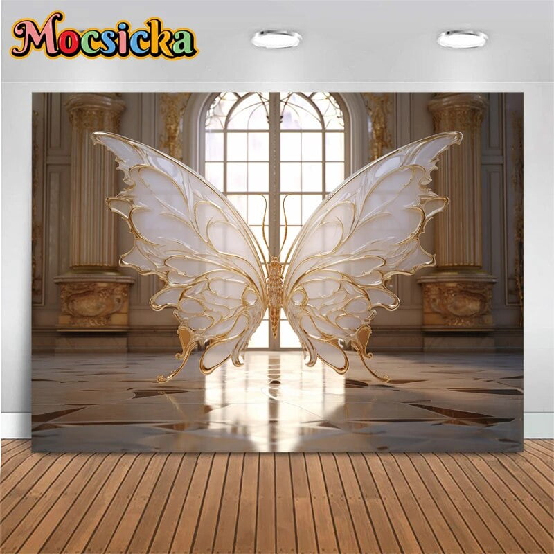 Golden Butterfly Backdrop Photography Adult Baby Shower Girl Birthday ...