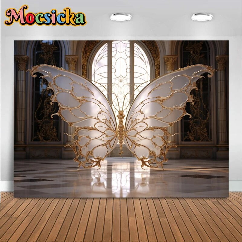 Golden Butterfly Backdrop Photography Adult Baby Shower Girl Birthday ...