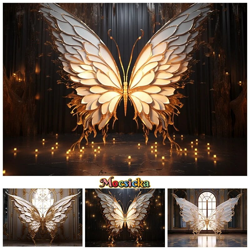 Golden Butterfly Backdrop Photography Adult Baby Shower Girl Birthday ...