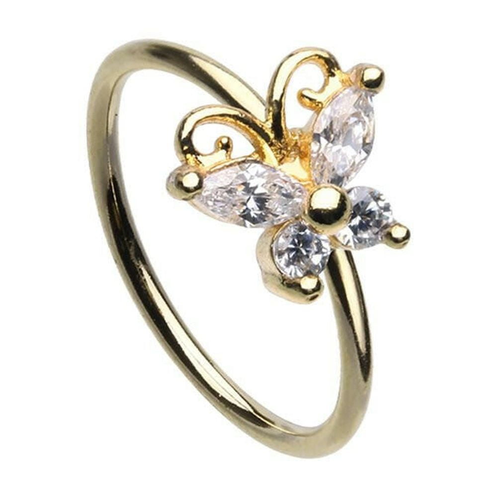 Golden Butterfly Cubic Gem Bendable Nose Hoop - Walmart.com