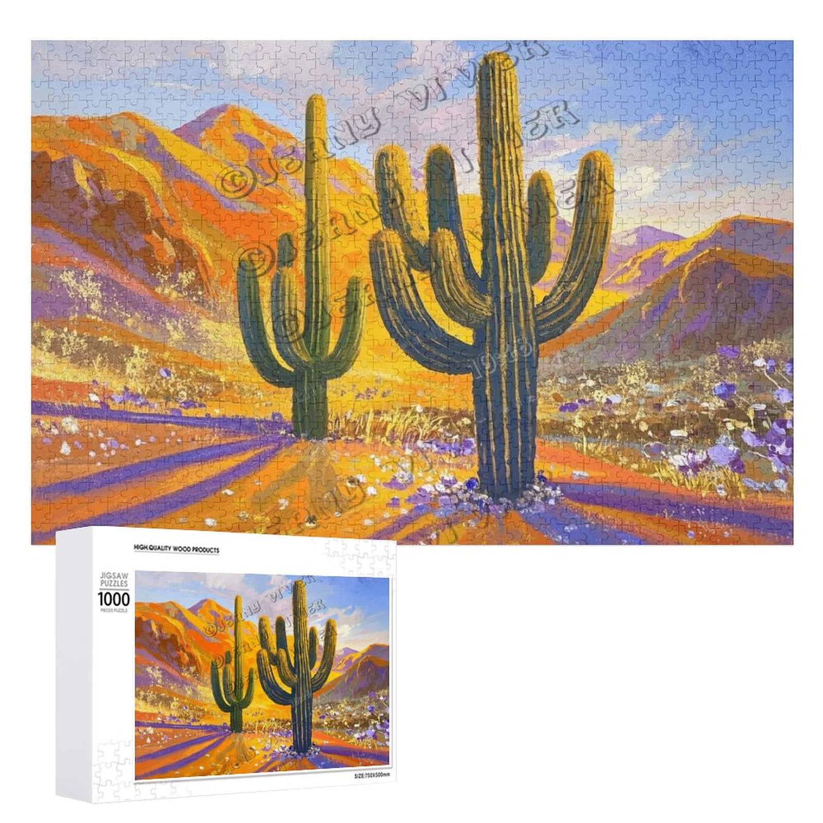 Golden Cactus Puzzle – 1000 Piece Adult Wooden Jigsaw – Modern Puzzle ...