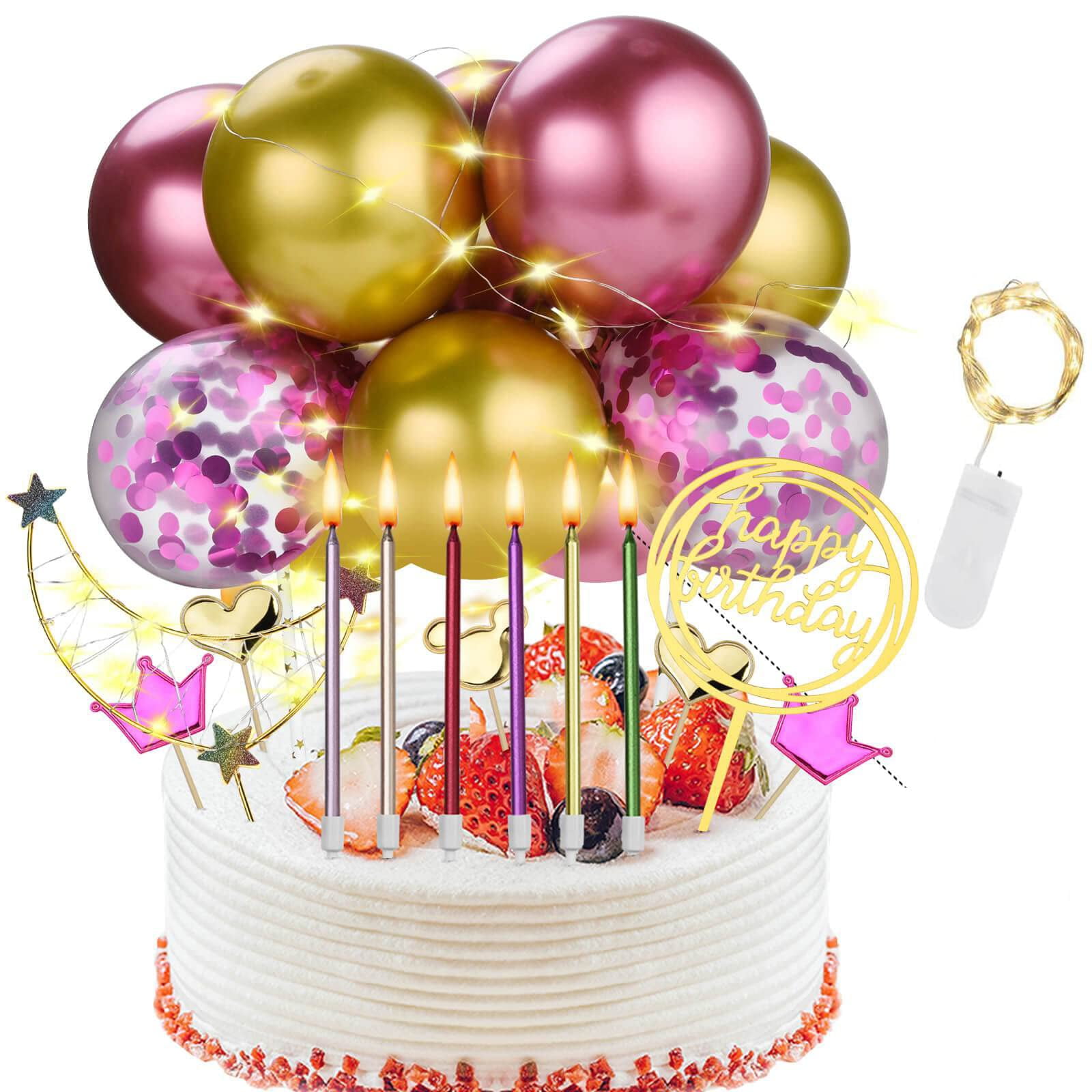 Golden Cake Toppers Happy Birthday- Balloon Cake Topper Decorations ...