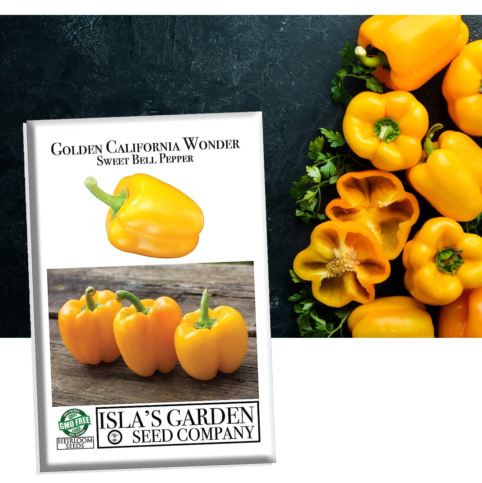 Golden California WonderUMRT Sweet Bell Pepper Seeds, 50+ Heirloom ...