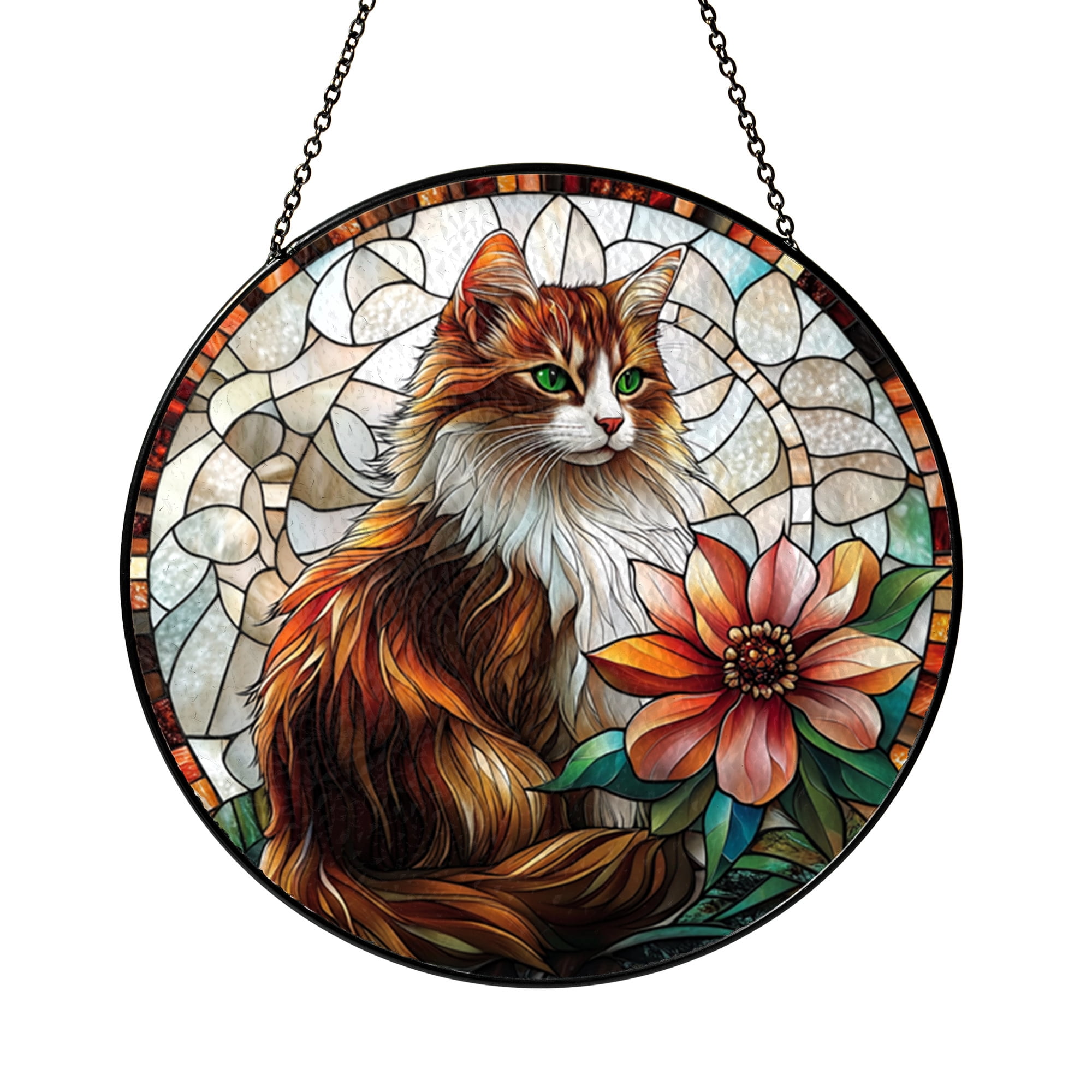 Golden Cat Stained Glass Suncatcher, Decorative Window Hanging ...