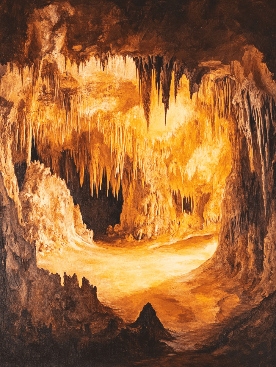 Golden Cave Stalactite Canvas Painting， Suitable for Living Room ...