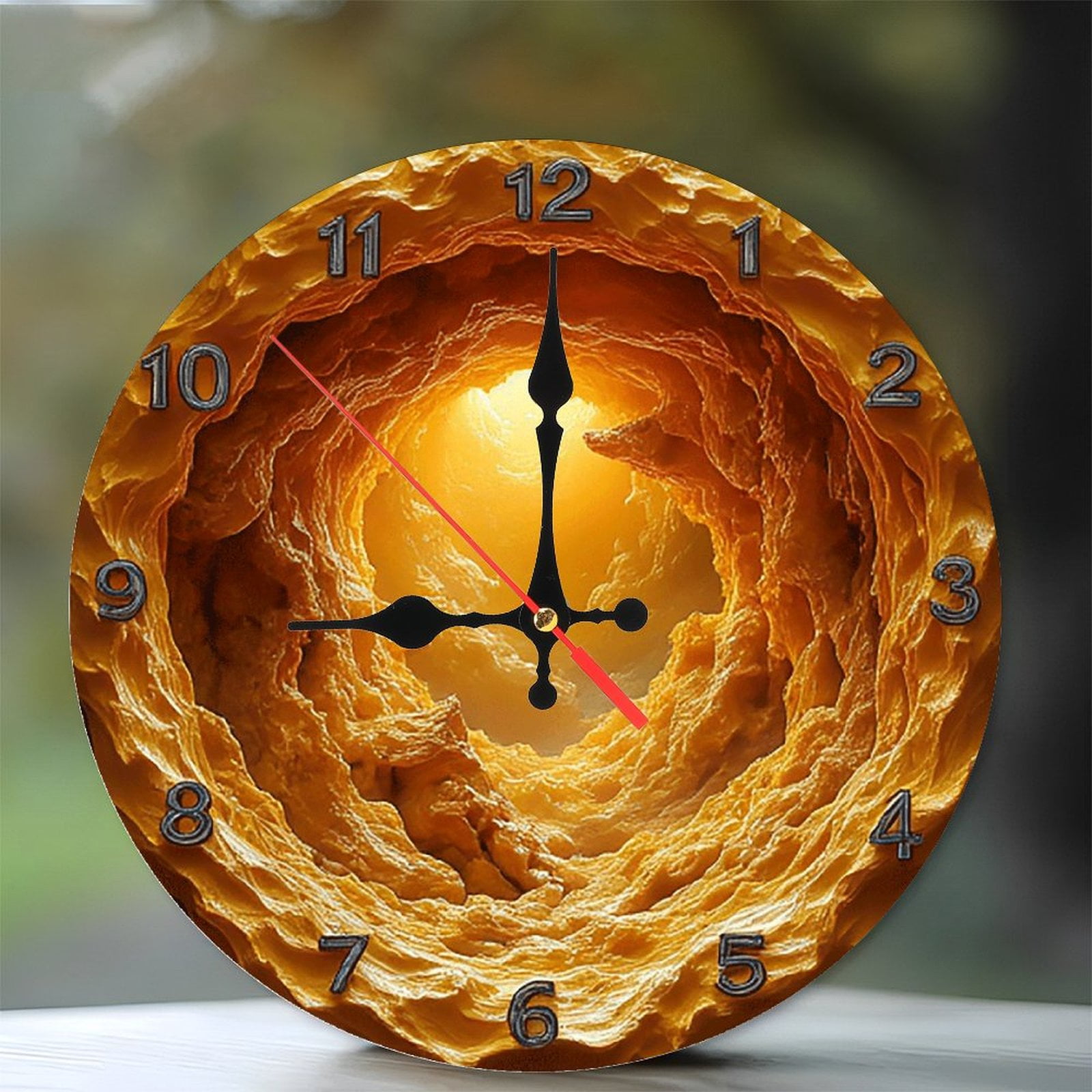 Golden Cave Wall Clock Unique Design 10-Inch Silent Wooden Wall Clock ...