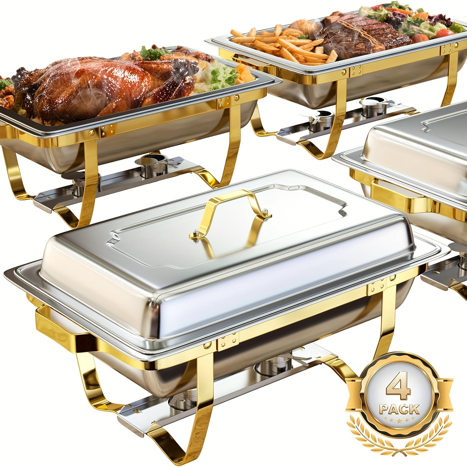 Golden Chafing Dishes for Buffet 9QT 2/4/8 Pack, [Easily Assemble] 408 ...