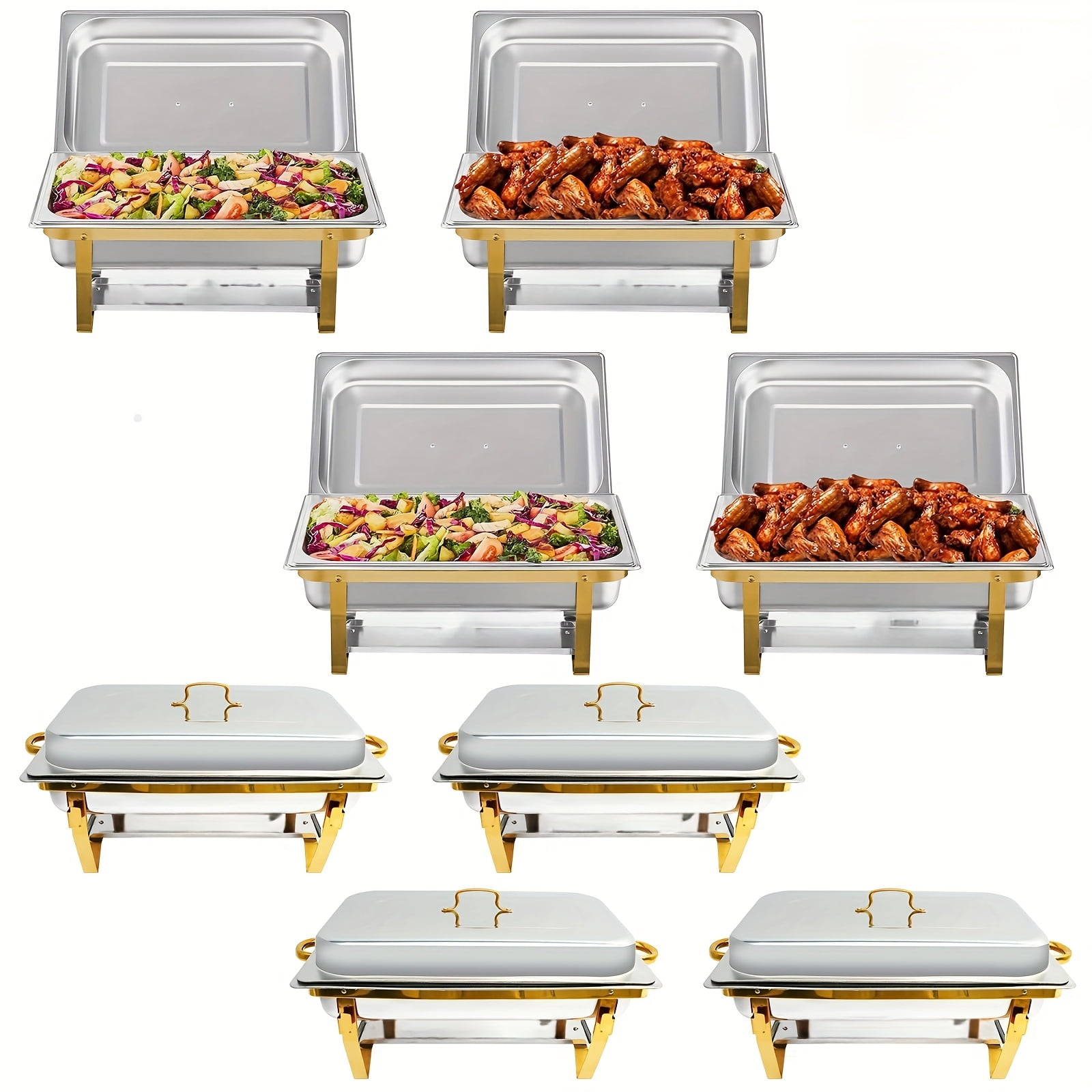 Golden Chafing Dishes for Buffet 9QT 2/4/8 Pack, [Easily Assemble] 408 ...