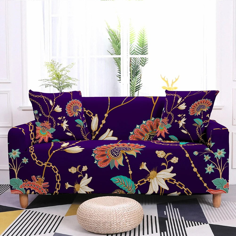 Golden Chain Print Sofa Cover Polyester Stretch Couch Cover For Living ...