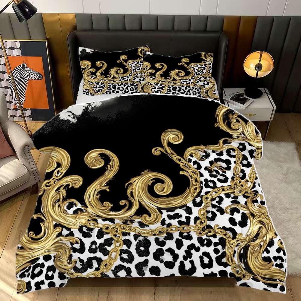 Golden Chains Leopard Print Comforter Set King Size Bedding Set For ...