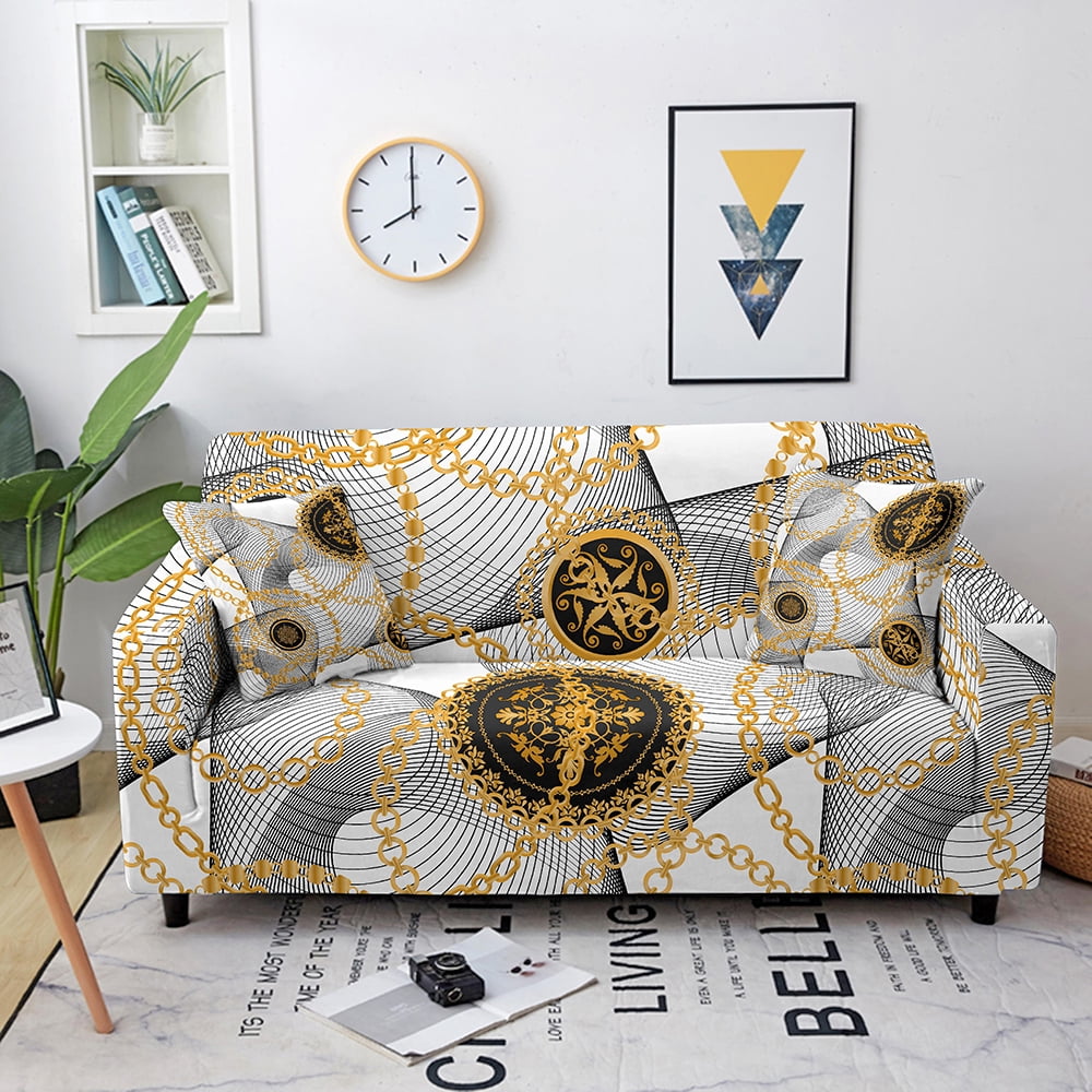 Golden Chains Pattern Luxury Sofa Covers for Living Room Stretch ...