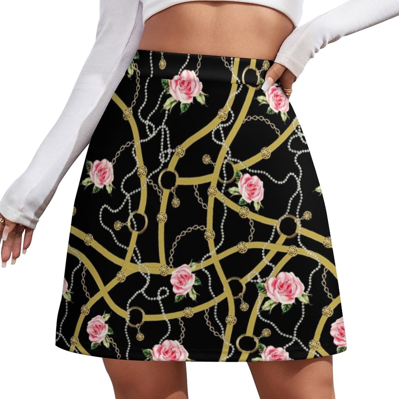 Golden Chains Print Skirt Colorful Houndstooth Vintage Mini Skirts ...