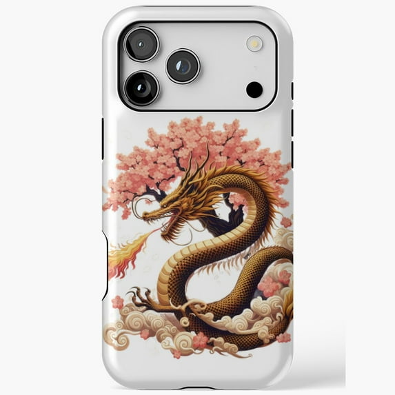 Golden Chinese Dragon Breathing Fire Art iPhone Case 17 11 12 13 14 15 ...