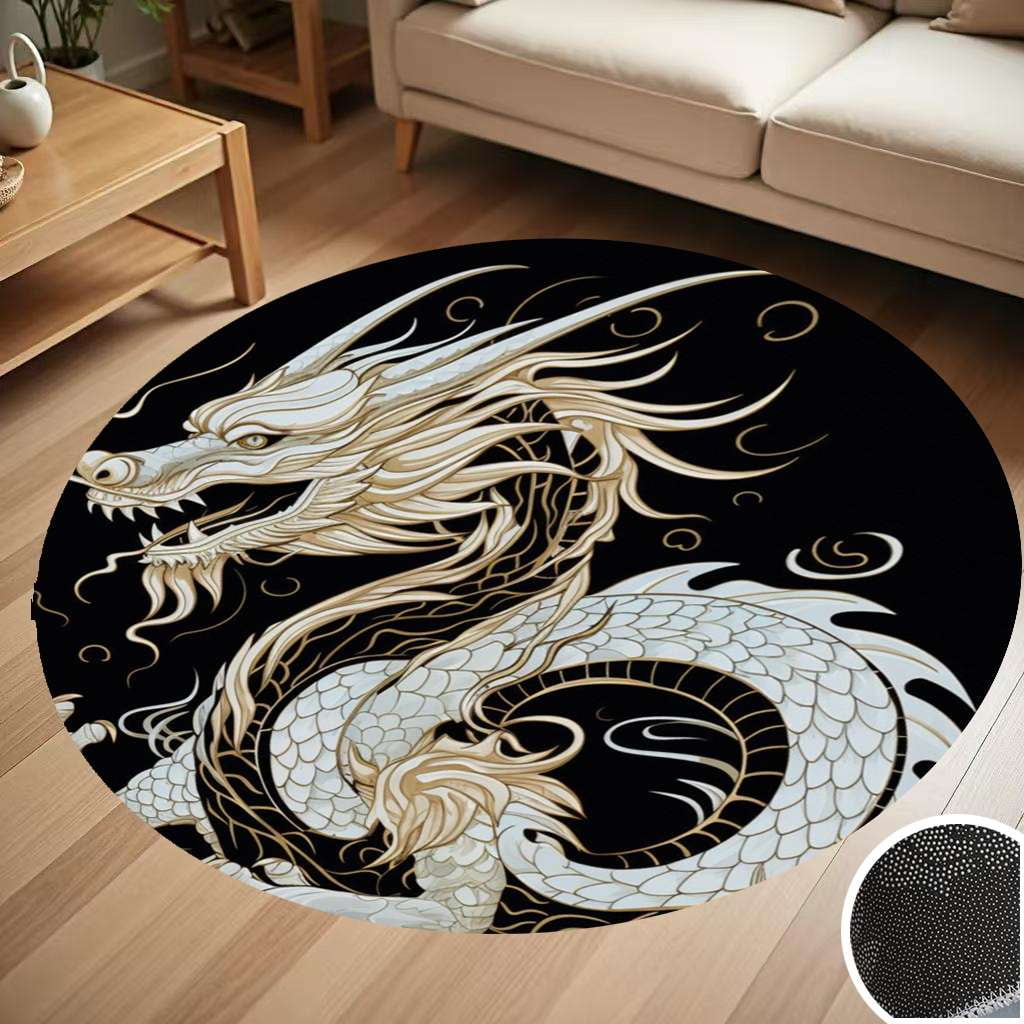 Golden Chinese Dragon Illustration Round Carpet Living Room Bedroom ...