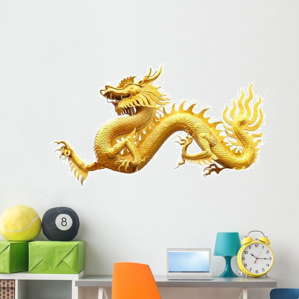 Golden Chinese Dragon Wall Decal Peel and Stick Decals for Boys (60 in ...