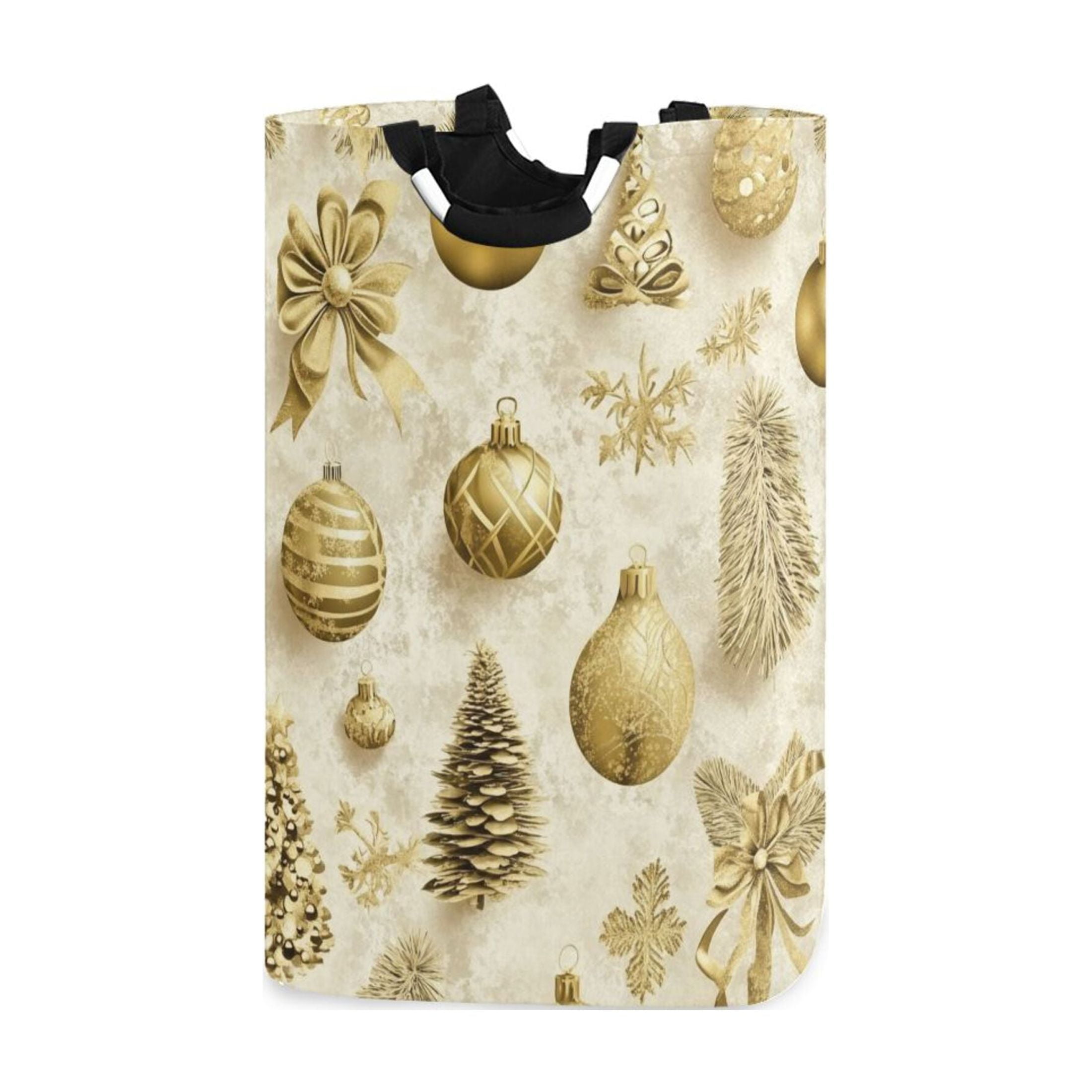 Golden Christmas Elements Trees Balls Bowknots Laundry Basket with ...