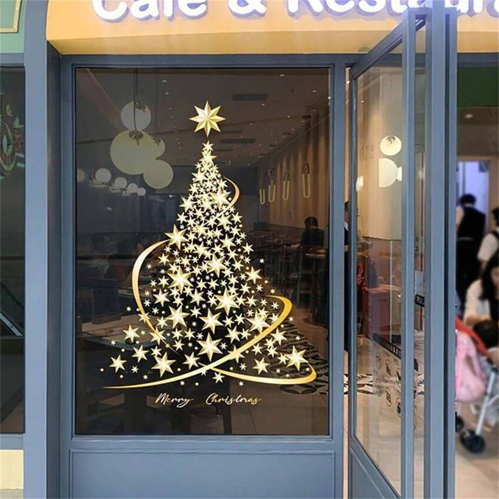 Golden Christmas Tree Stickers Merry Christmas Window Clings for Glass ...