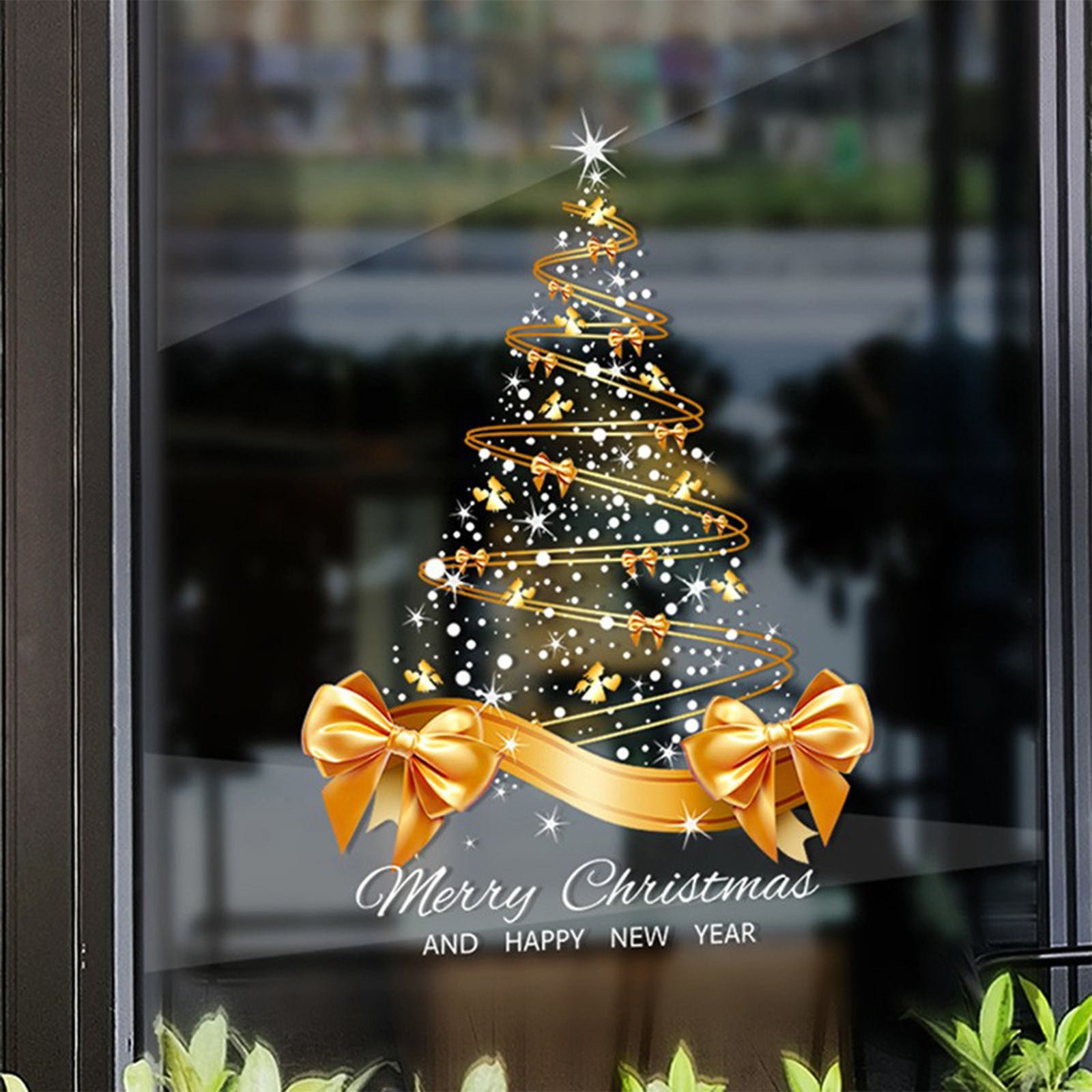 Golden Christmas Tree Window Clings Stickers 16x20 Inch 1 Pack Large ...