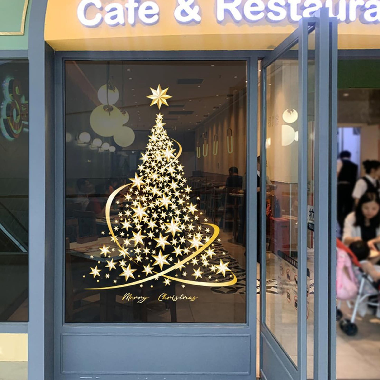 Golden Christmas Tree Window Clings Stickers For Glass Diy Static Wall ...